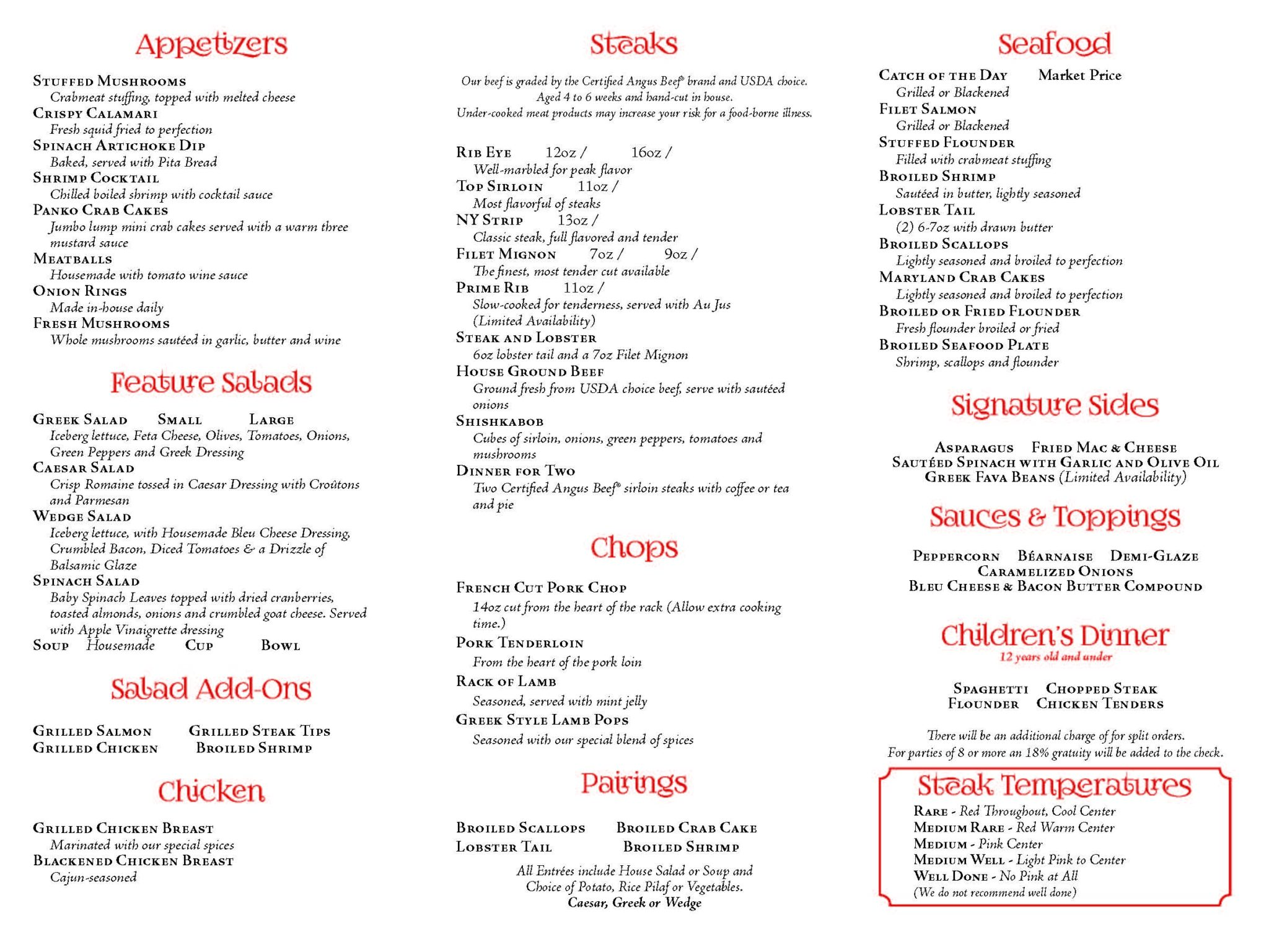 Menu | Chris's Steak & Seafood House